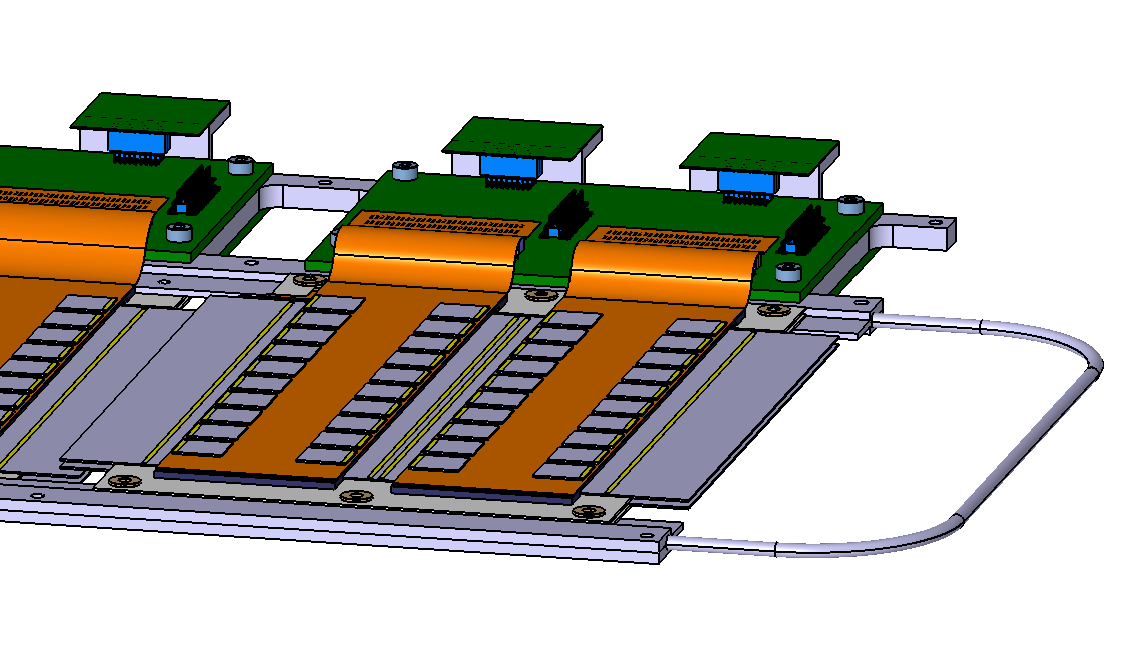 CAD views of the super-module with connection to electrical interfaces