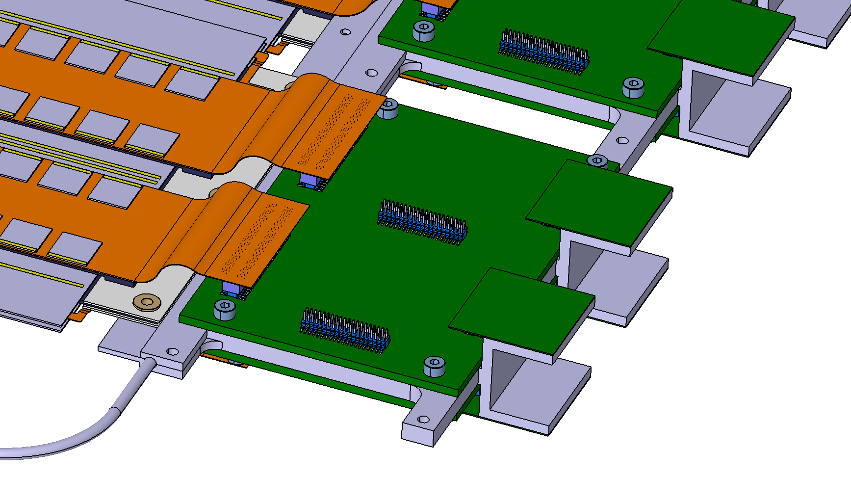 CAD views of the super-module with connection to electrical interfaces