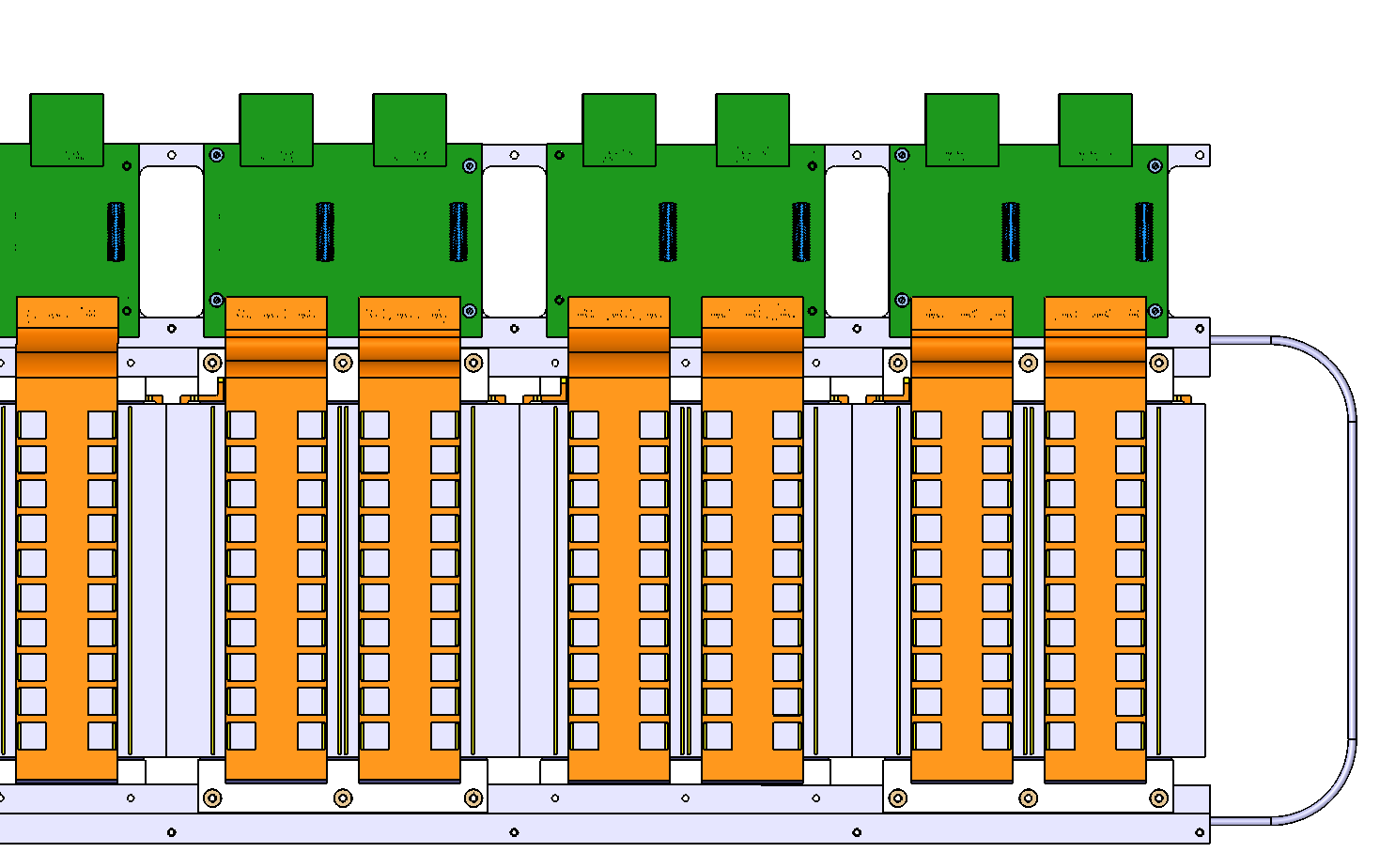 CAD views of the super-module with connection to electrical interfaces